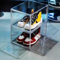 China Magnetic Closure Clear Stackable Acrylic Shoe Boxes For Sneakers for sale