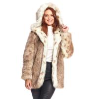 China Lynx Hooded Faux Fur Coat for sale