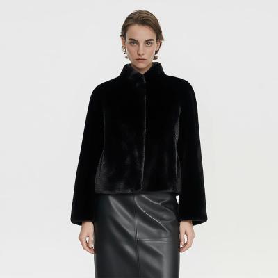 China Euro-American Eco-friendly Faux Fur Stand-up Coat for sale