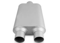 China Black Painted Aluminized Steel 2 Chamber Mufflers 3.00 Center Inlet / 2.50 Dual Outlet for sale