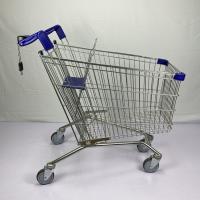China Blue Plastic Parts Supermarket Shopping Trolley Custom European Style With 4 PU Wheels And Lock for sale