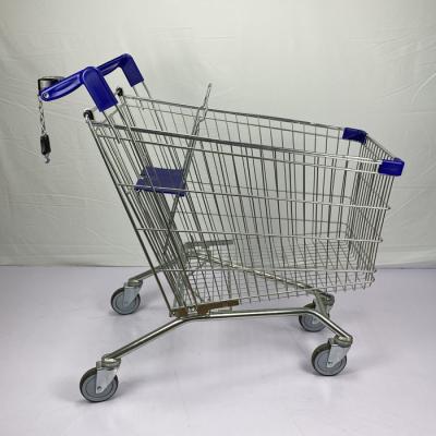 China Blue Plastic Parts Supermarket Shopping Trolley Custom European Style With 4 PU Wheels And Lock for sale