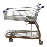 China Long Metal Wire Mesh Cage Supermarket Large Grocery Store Handcart With Chassis Wholesale for sale