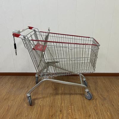 China 180L Grocery Galvanised European Market Supermarket Trolley with Coin Lock for sale