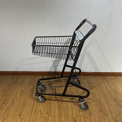 China Double Layer Basket Cart Light Supermarket Metal Cart with 4-inch pu wheels for sale