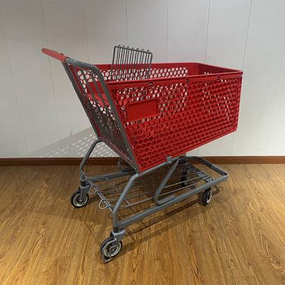 China 180L Plastic Supermarket Hypermarket Shopping Hand Trolley for sale