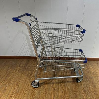 China Galvanize Two Layer Shopping tolley With Printing Logo Metal Shopping Trolley for sale