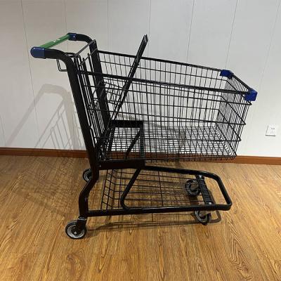 China Commercial Mesh Body Shopping Cart American Style Supermarket Trolley with Cup Holder for sale