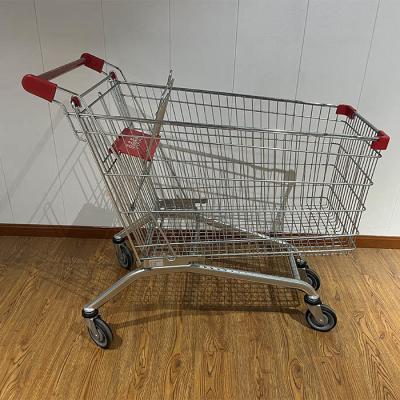 China 210L Variety Store Powder Coating SGS Certificate European Market Grocery Shopping Trolley  with PU Wheels for sale
