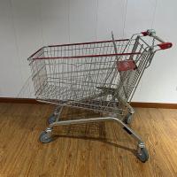 China 275L Large Capacity Metal Trolley European Style Supermarket Trolley Hand-pushed With Foldable Double Child Seats for sale