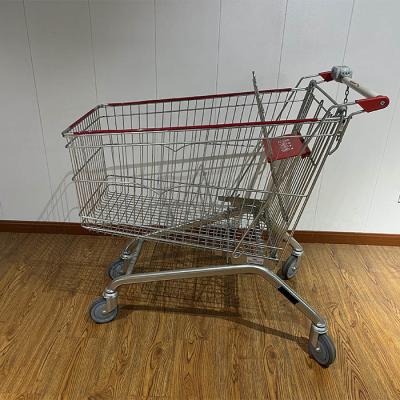 China 275L Large Capacity Metal Trolley European Style Supermarket Trolley Hand-pushed With Foldable Double Child Seats for sale