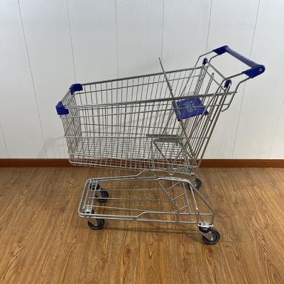 China 125L Asian Style Supermarket Metal Wire Shopping Trolley with Plastic Cover for sale