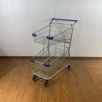 China American Style Two Layers Metal Supermarket Shopping Cart Trolley with 4 Universal Wheels for sale