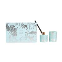 China Gold Stamping CLP Glass Jar Home Fragrance Gift Set 50ml Reed Diffuser Scented Candle for sale