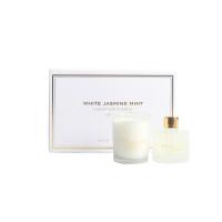 China Essential Oil White Glass Jar Home Fragrance Gift Set 50ml 70g Scented Candle Reed Diffuser for sale