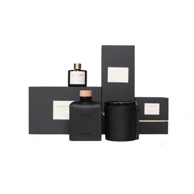 China Black Glass Home Fragrance Gift Set 70g 50ml Luxury Scented Candle and Reed Diffuser for sale