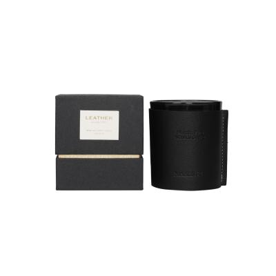 China Handmade Leather Wrapped Art Wick Candle 180g 30H Burn Time Soy Wax Gift for sale