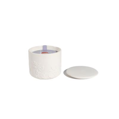 China OEM 40h Burn Time Ceramic Jar Soy Wax Scented Candle with Wood Wick 350g for sale