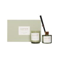 China Leather Decoration Scented Candle Reed Diffuser Home Fragrance Gift Set for sale