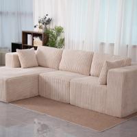 China Custom Reclining L-Shape Modular Sectional Sofa Corduroy High Density Sponge Vacuum Compressed for Villa Living Room for sale