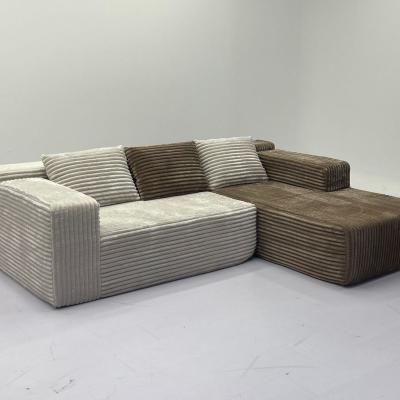 China Modular L Shaped Corduroy Fabric Corner Sofa with Rebonded Foam 3 Seater Compressed for Apartment Villa for sale