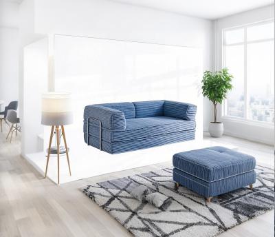 China Blue Multi-Functional Fabric Sectional Sofa Set Comfortable Convertible Extendable Sponge Filled Foldout Bed for Living Room for sale