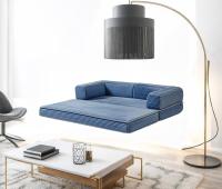 China Blue Multi-Functional Fabric Sectional Sofa Set Comfortable Convertible Extendable Sponge Filled Foldout Bed for Living Room for sale
