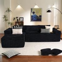 China Custom L-Shape Plush Sofa Set Compressed Fabric Living Room Sponge Filling Apartment Villa for sale