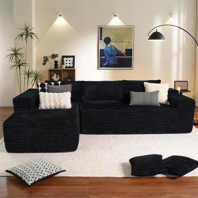 China Custom L-Shape Plush Sofa Set Compressed Fabric Living Room Sponge Filling Apartment Villa for sale