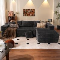 China Custom L-Shape Plush Sofa Set Compressed Fabric Living Room Sponge Filling Apartment Villa for sale