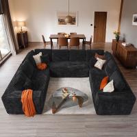 China Custom L-Shape Plush Sofa Set Compressed Fabric Living Room Sponge Filling Apartment Villa for sale