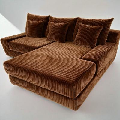 China Deep L-Shape Modular Plush Corduroy Couch Compressed Sofa with Rebonded Foam for Living Room for sale