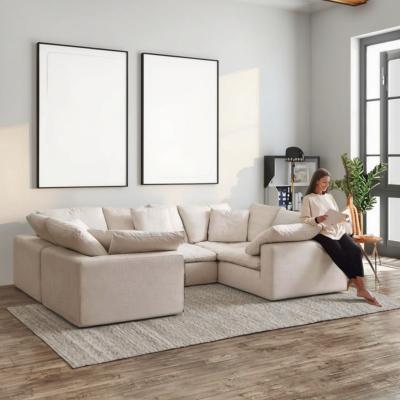 China Modern U-Shape Sectional Sofa Modular Compressed Fabric Eco-Friendly Sofa Bed Customizable Double Seat Living Cloud Villa for sale
