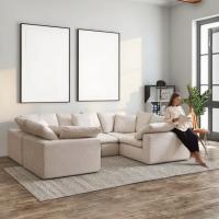 China Modern U-Shape Sectional Sofa Modular Compressed Fabric Eco-Friendly Sofa Bed Customizable Double Seat Living Cloud Villa for sale