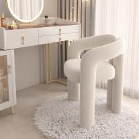China Beige Upholstered Accent Side Chair with Arms Cream Style Dressing Table Vanity Chair for Bedroom Living Room for sale