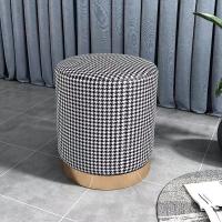 China Round Fabric Ottoman Stool with Stainless Steel Gold Plating for Dressing Table Makeup Use for sale