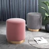 China Round Fabric Ottoman Stool with Stainless Steel Gold Plating for Dressing Table Makeup Use for sale
