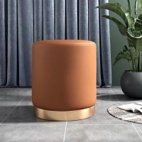 China Round Fabric Ottoman Stool with Stainless Steel Gold Plating for Dressing Table Makeup Use for sale