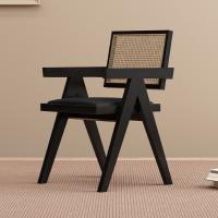 China Custom PU Leather Rattan Dining Armchair Solid Wood Frame Leisure Chair for Hotel Restaurant for sale