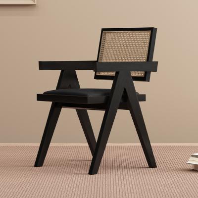 China Custom PU Leather Rattan Dining Armchair Solid Wood Frame Leisure Chair for Hotel Restaurant for sale