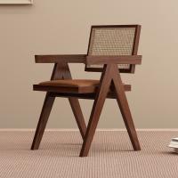 China Custom PU Leather Rattan Dining Armchair Solid Wood Frame Leisure Chair for Hotel Restaurant for sale