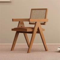China Custom PU Leather Rattan Dining Armchair Solid Wood Frame Leisure Chair for Hotel Restaurant for sale