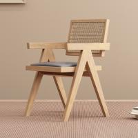 China Custom PU Leather Rattan Dining Armchair Solid Wood Frame Leisure Chair for Hotel Restaurant for sale