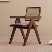 China Custom PU Leather Rattan Dining Armchair Solid Wood Frame Leisure Chair for Hotel Restaurant for sale