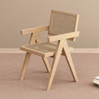 China Custom PU Leather Rattan Dining Armchair Solid Wood Frame Leisure Chair for Hotel Restaurant for sale