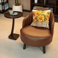 China Retro Swivel Single Sofa Chair with Solid Wood Frame Fabric and Leather Seat for Living Room Balcony for sale