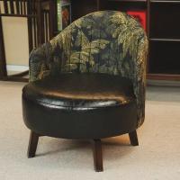 China Retro Swivel Single Sofa Chair with Solid Wood Frame Fabric and Leather Seat for Living Room Balcony for sale