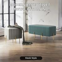 China Velvet Square Ottoman Footstool with Metal Frame 40x40x40cm for Living Room for sale