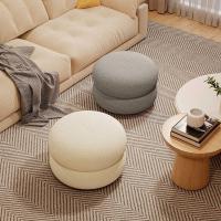 China Custom Color Lamb Wool Fabric Small Round Pouf Stool Eco-Friendly Sitting Bench for Coffee Table Living Room Bedroom for sale
