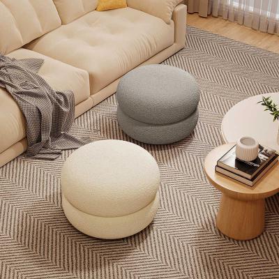 China Custom Color Lamb Wool Fabric Small Round Pouf Stool Eco-Friendly Sitting Bench for Coffee Table Living Room Bedroom for sale